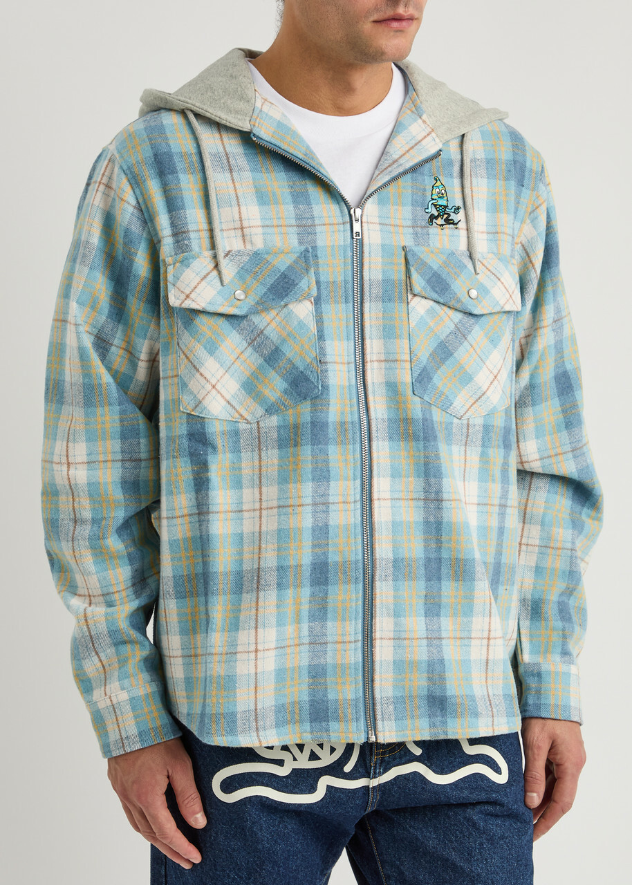 Ice Cream Logo-embroidered Checked Hooded Jacket Blue ICECREAM