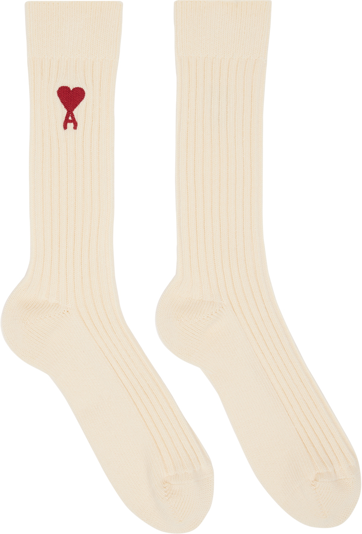 AMI Paris Three-Pack Off-White Ami de Coeur Socks AMI