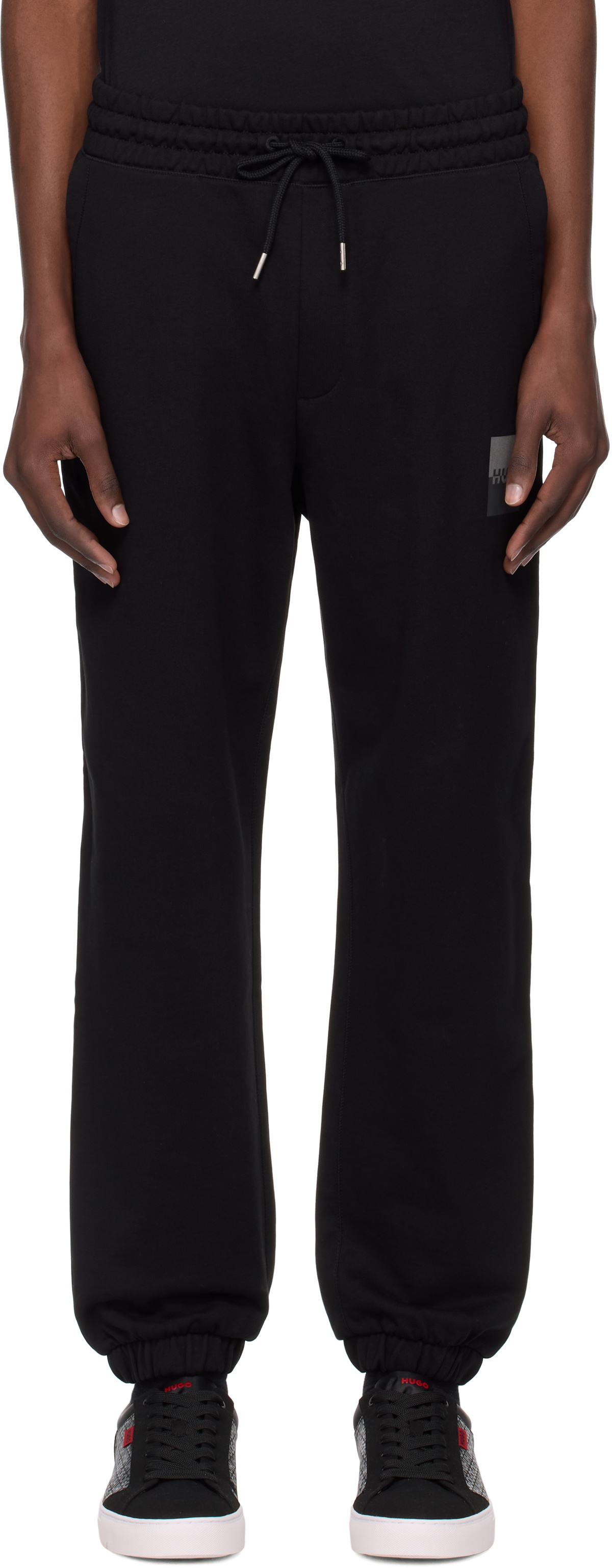 Hugo Black Cotton Terry Split Logo Sweatpants Hugo Boss