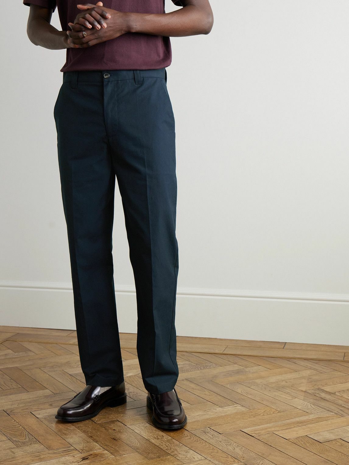 FRAME - Straight-Leg Cotton-Twill Chinos - Blue Frame Denim