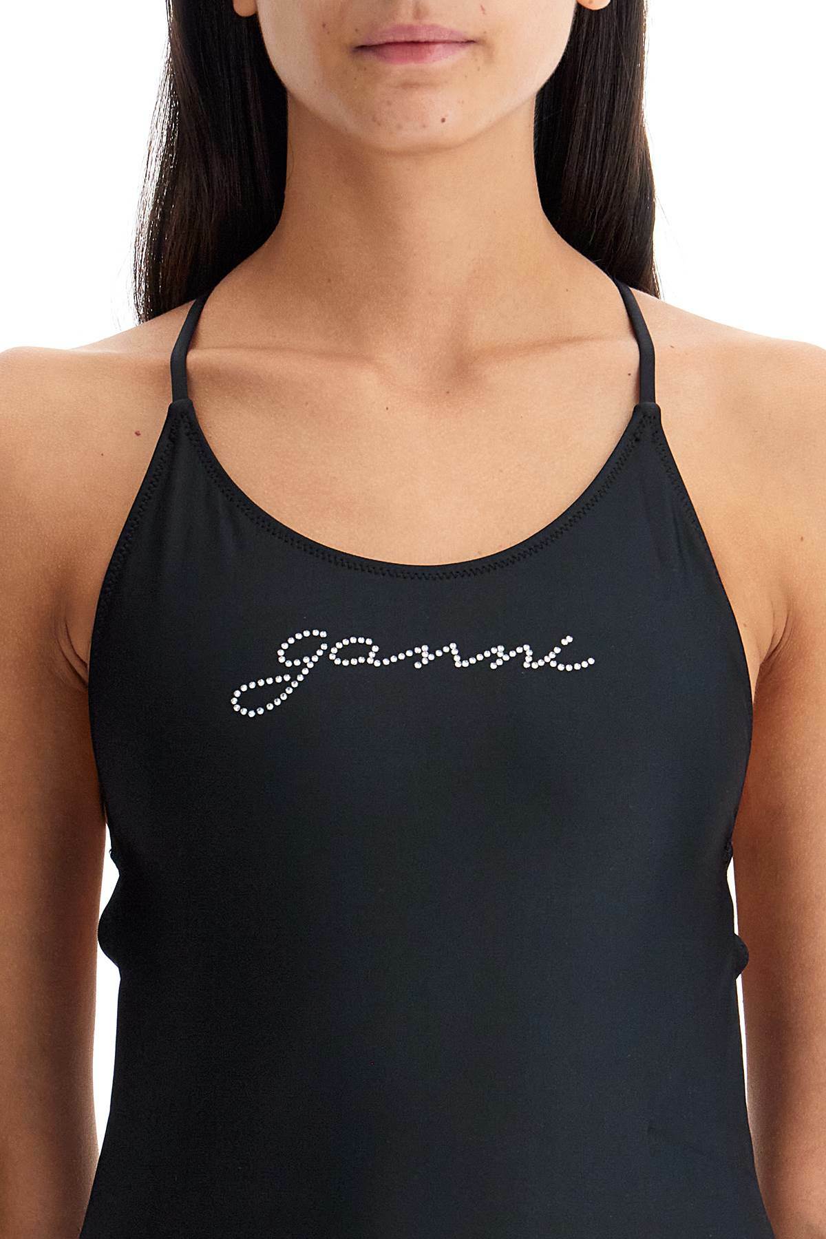 GANNI one-piece swimsuit with logo Black GANNI