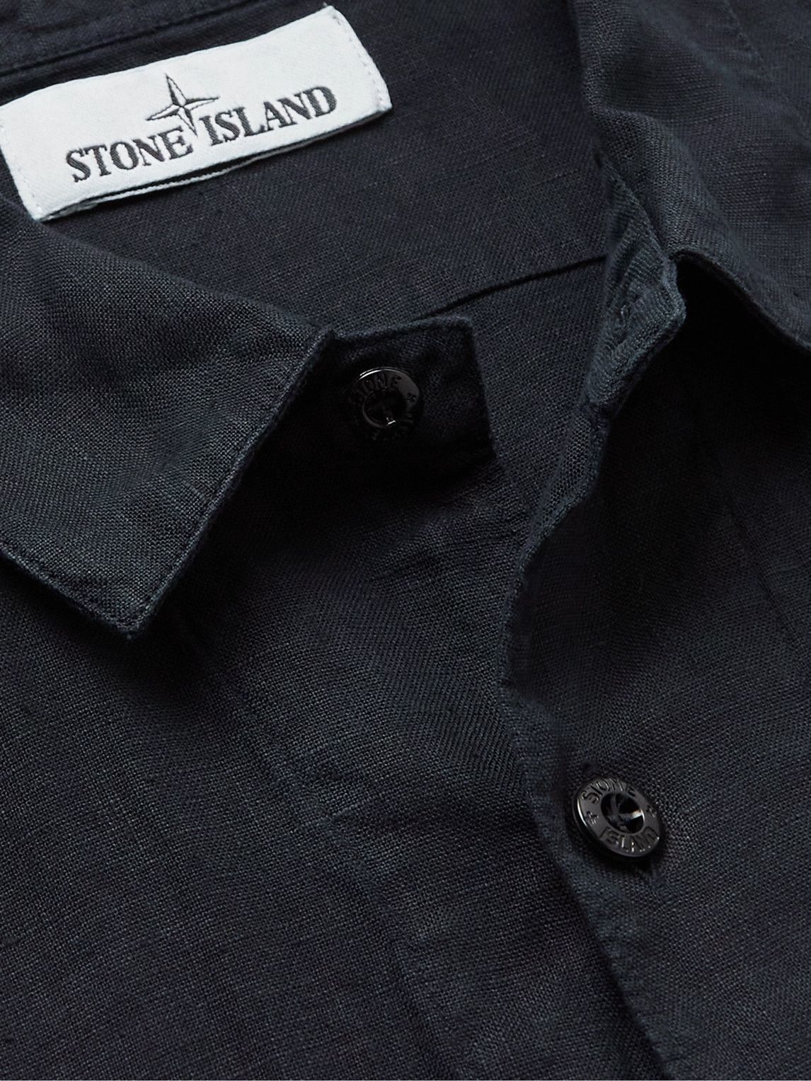 Stone Island - Logo-Embroidered Garment-Dyed Linen Shirt - Blue Stone ...