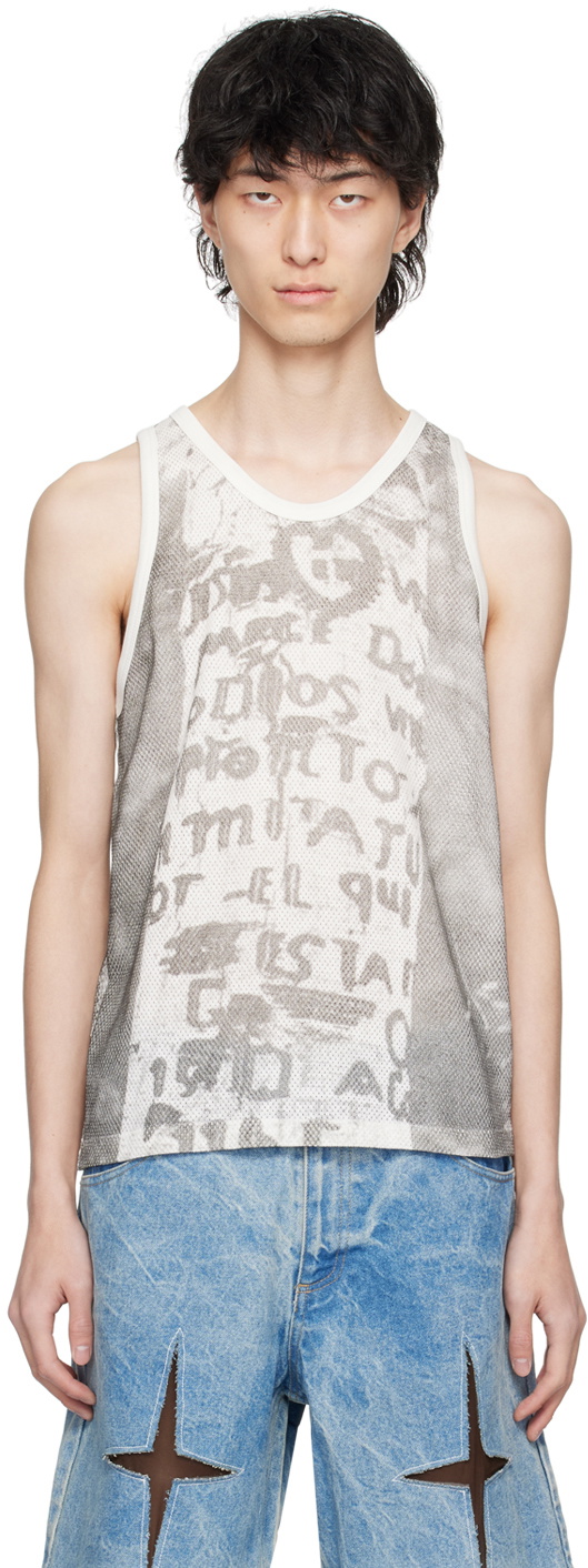 Small Talk Studio Gray & White Printed Tank Top Small Talk Studio