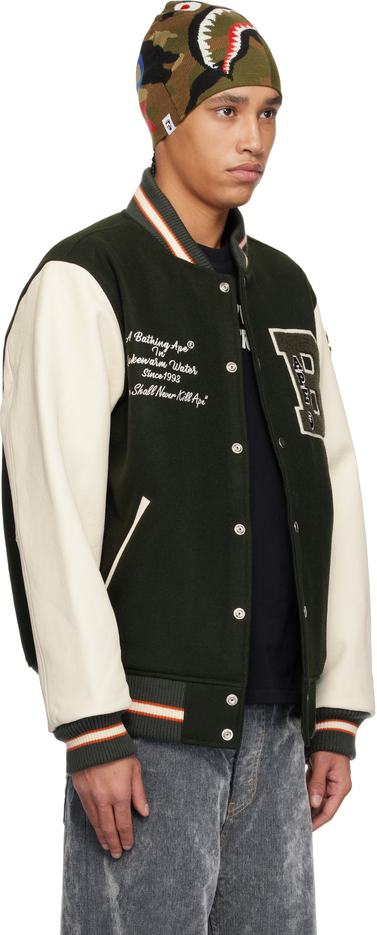BAPE Green Bape Varsity Bomber Jacket A Bathing Ape