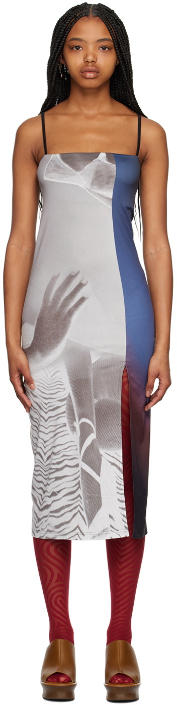 ELLISS Gray & Navy Lagoon Ripple Maxi Dress ELLIS