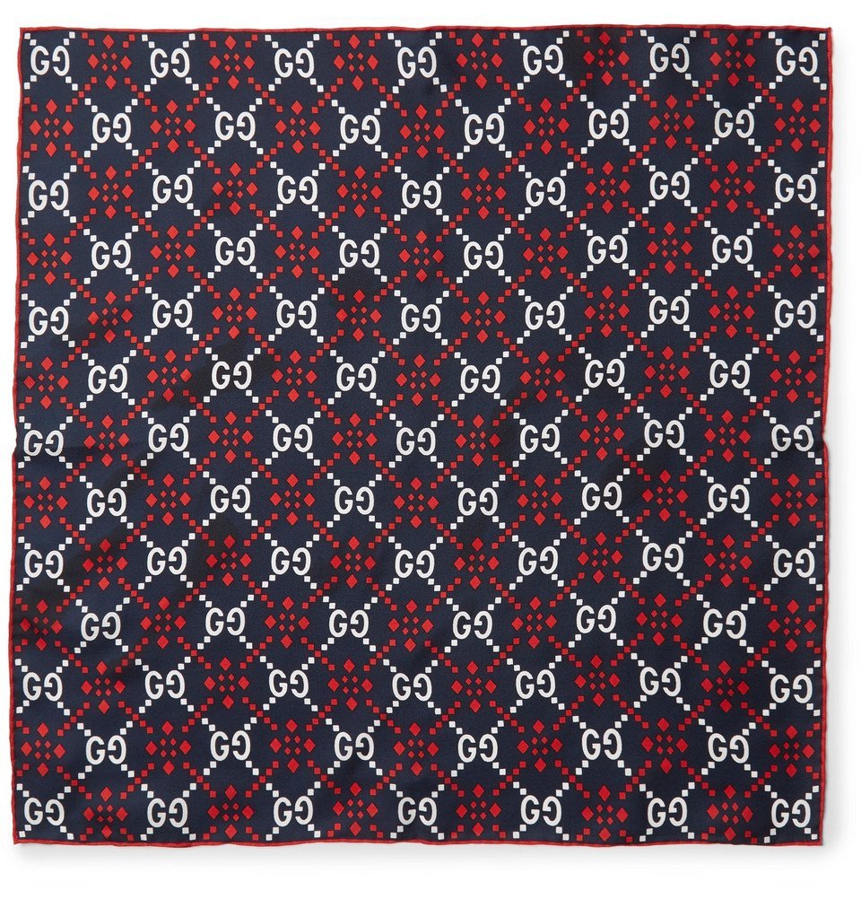 Gucci - Printed Silk-Twill Pocket Square - Men - Navy Gucci