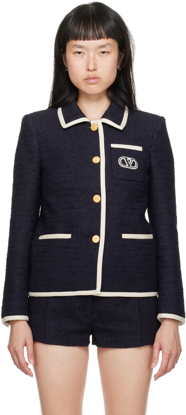 Valentino Navy Embroidered Blazer Valentino
