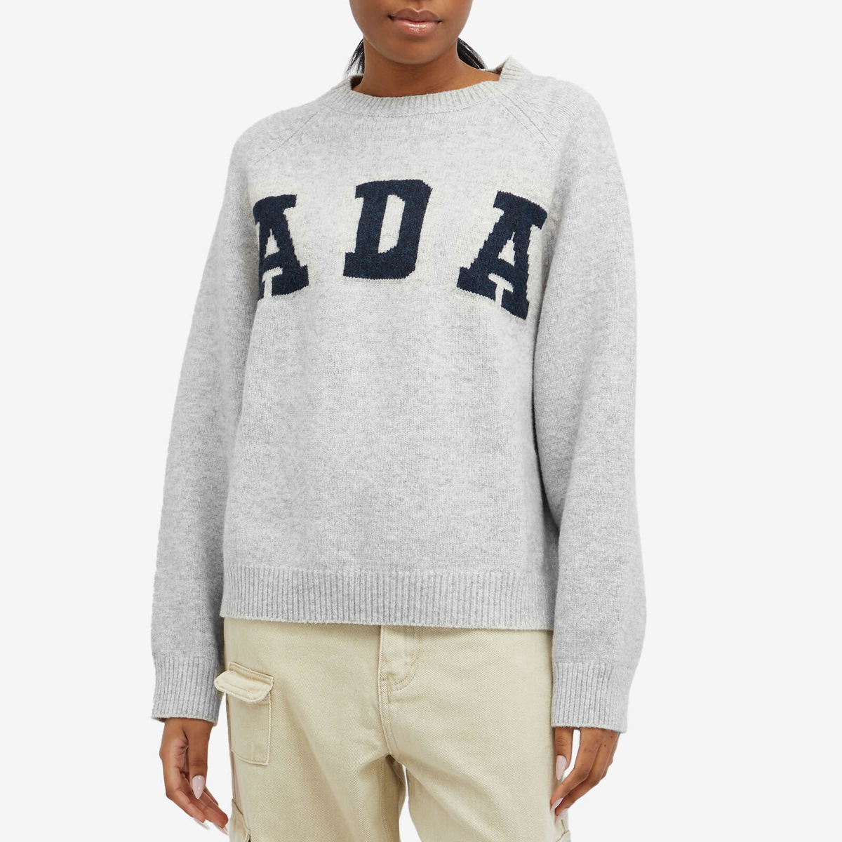 Adanola Women's ADA Oversize Knit Sweater in Light Grey Melange/Navy ...