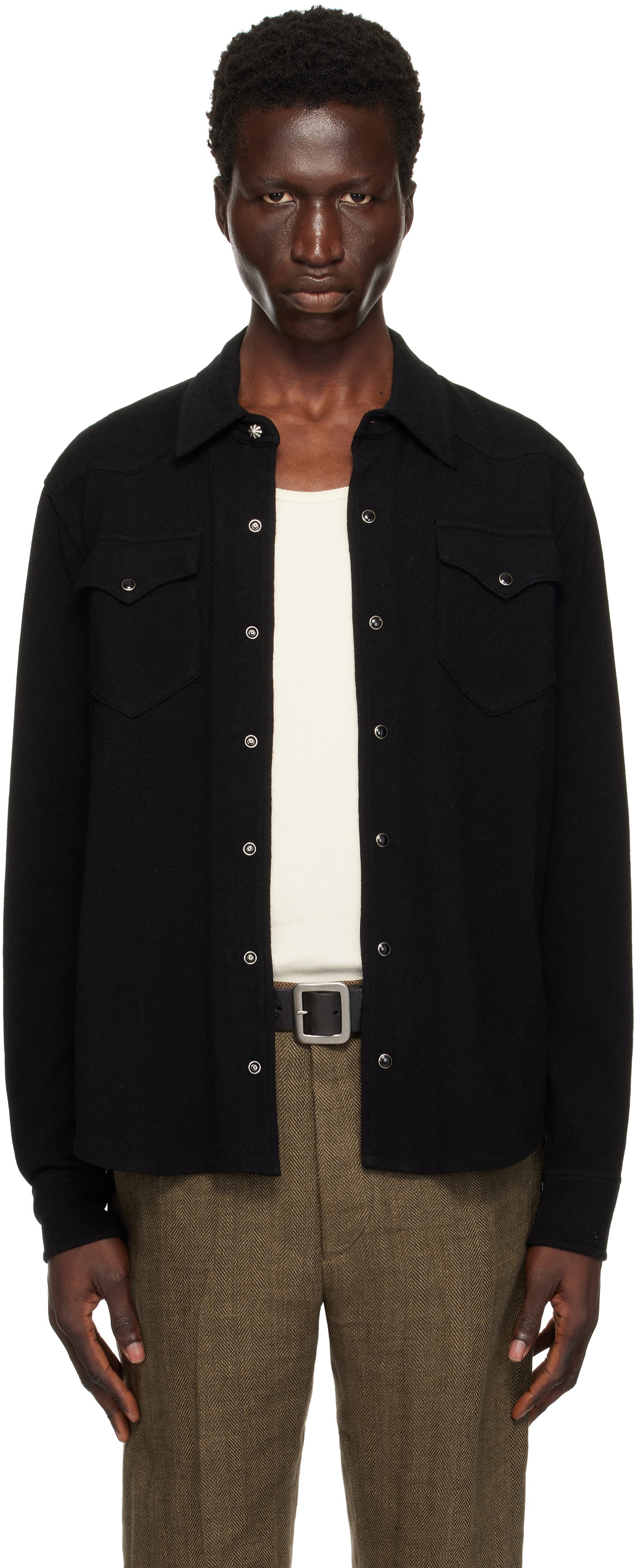 RRL Black Wool & Cashmere Western Shirt RRL