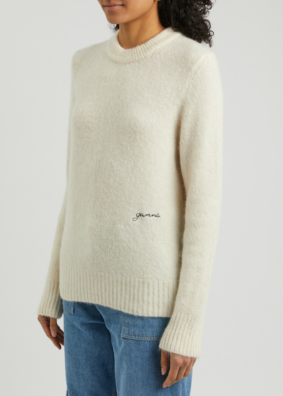 Ganni Logo-embroidered Alpaca-blend Jumper Cream GANNI