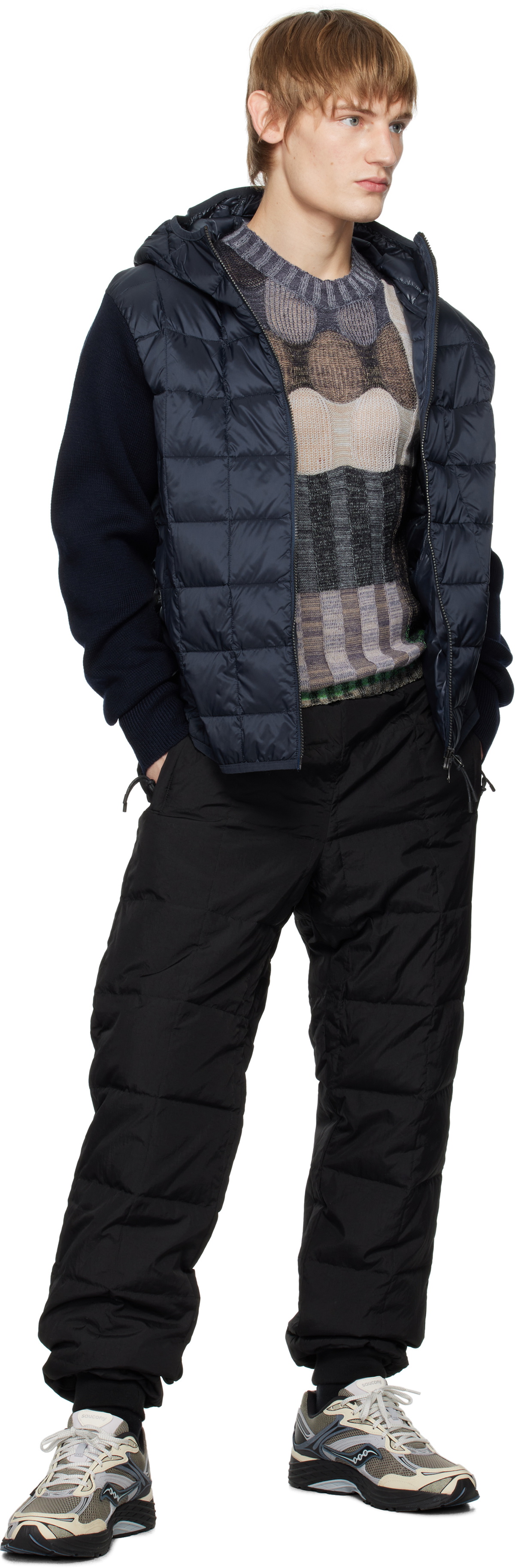 TAION Navy Hood Knit Down Jacket Taion Extra