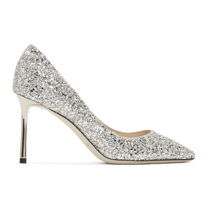 Jimmy Choo Silver Glitter Romy 85 Heels Jimmy Choo