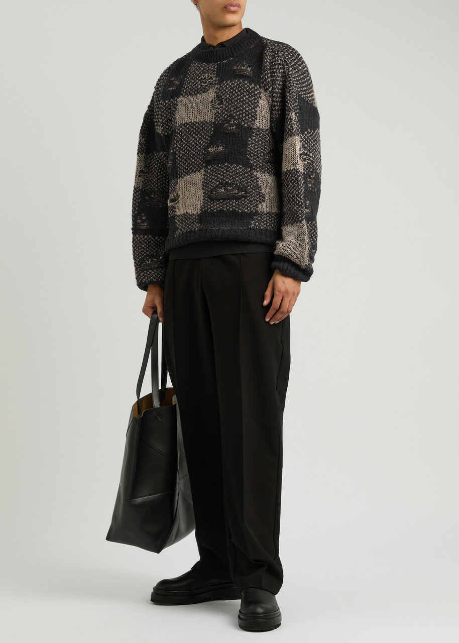 Our Legacy Checked Distressed Knitted Jumper Black Our Legacy