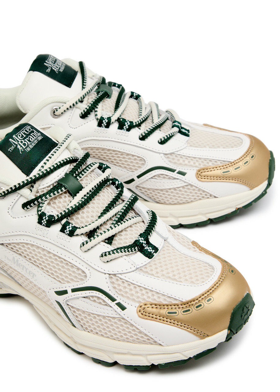 Mercer Re-run Panelled Mesh Trainers White And Green Mercer