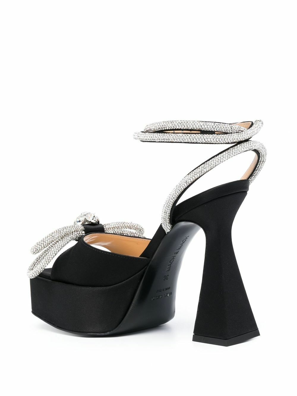 MACH & MACH - Double Bow Square Toe Satin Platform Sandals MACH & MACH