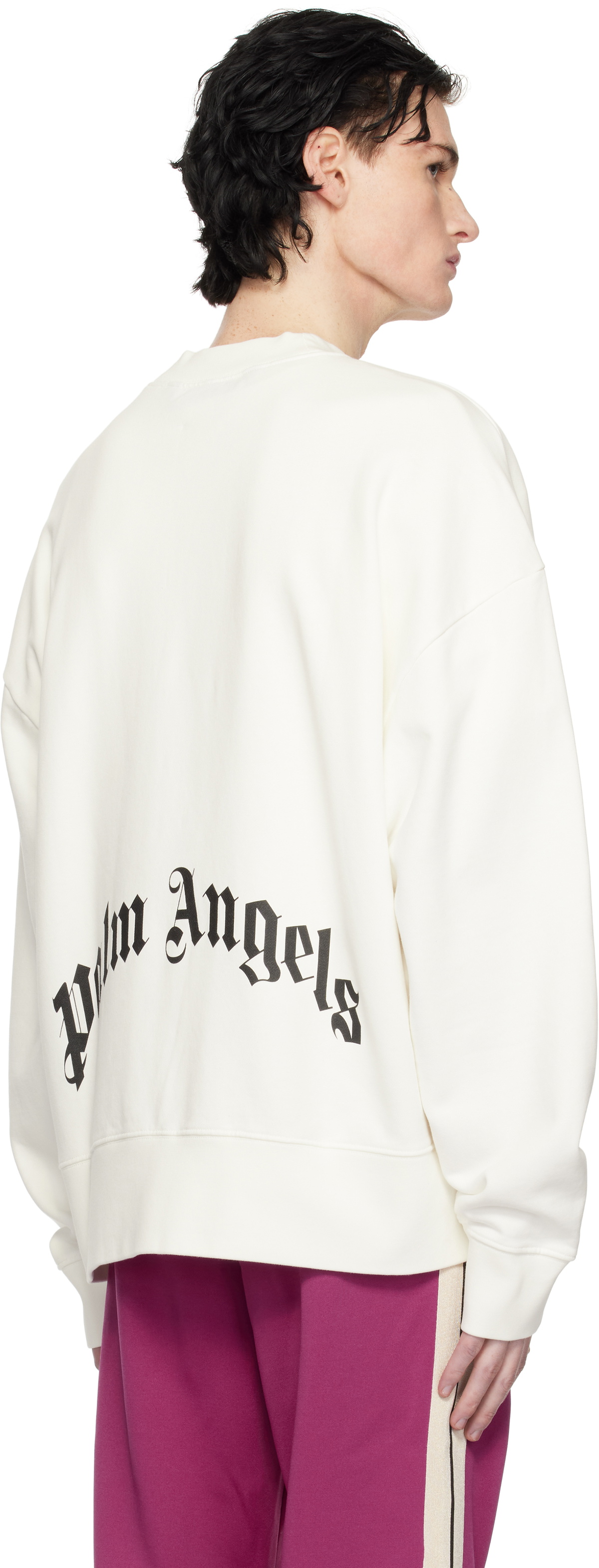 Palm Angels White Curved Logo Sweatshirt Palm Angels