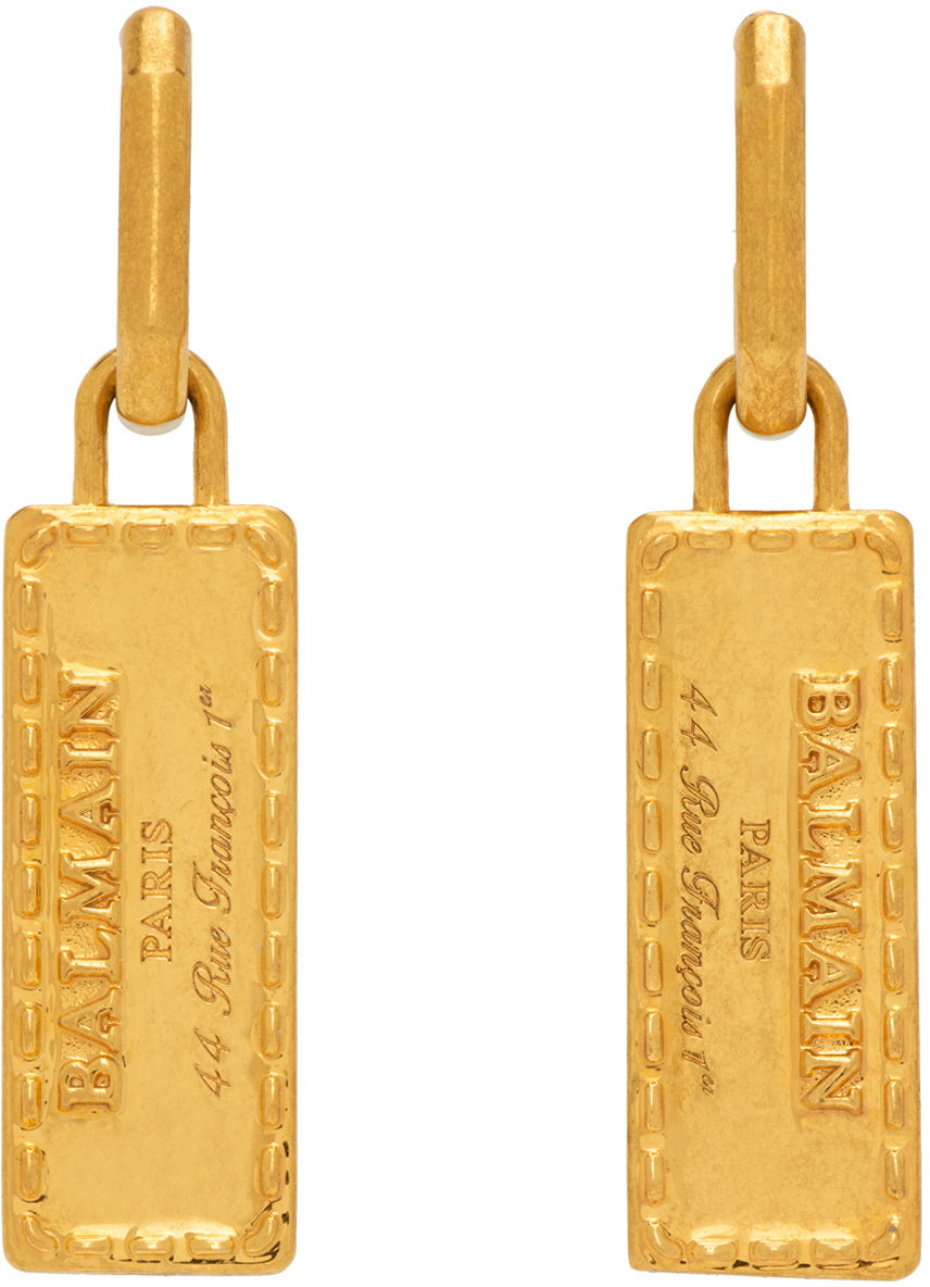 Balmain Gold Signature Tubular Earrings Balmain