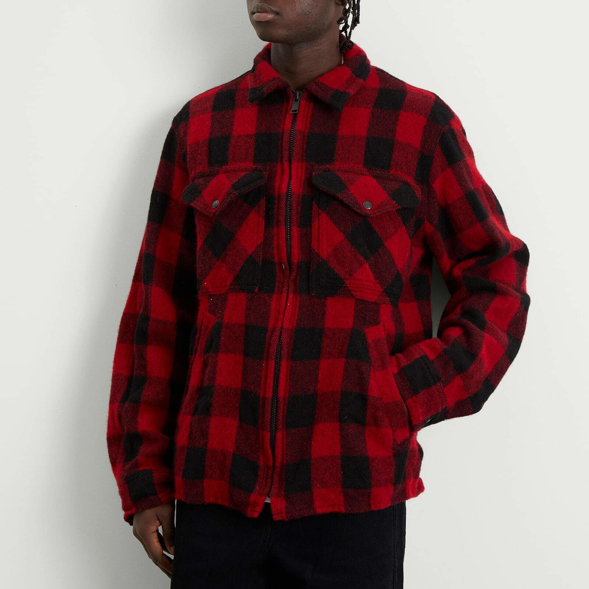 Junya Watanabe MAN Men's x Filson Check Zip Overshirt in Red Junya Watanabe