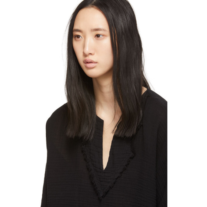 Raquel Allegra Black Gauze Diamond Yoke Pop Over Blouse Raquel Allegra