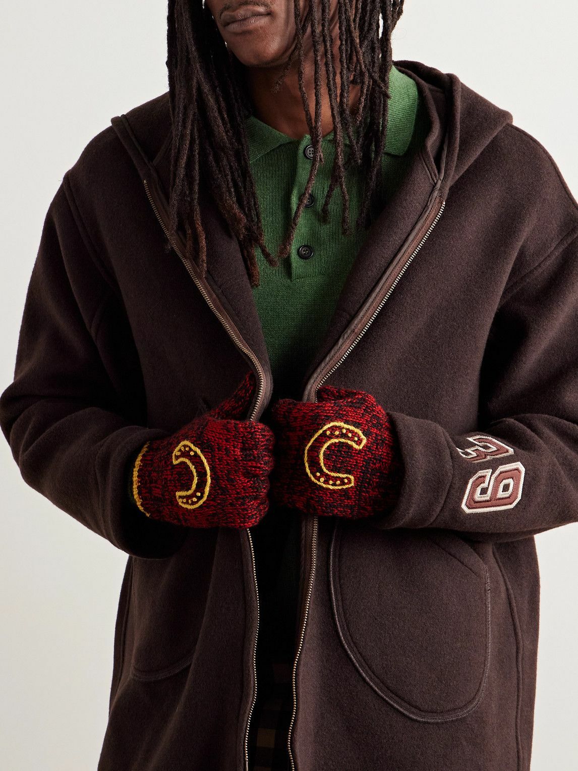 BODE - Embroidered Merino Wool Gloves - Red Bode