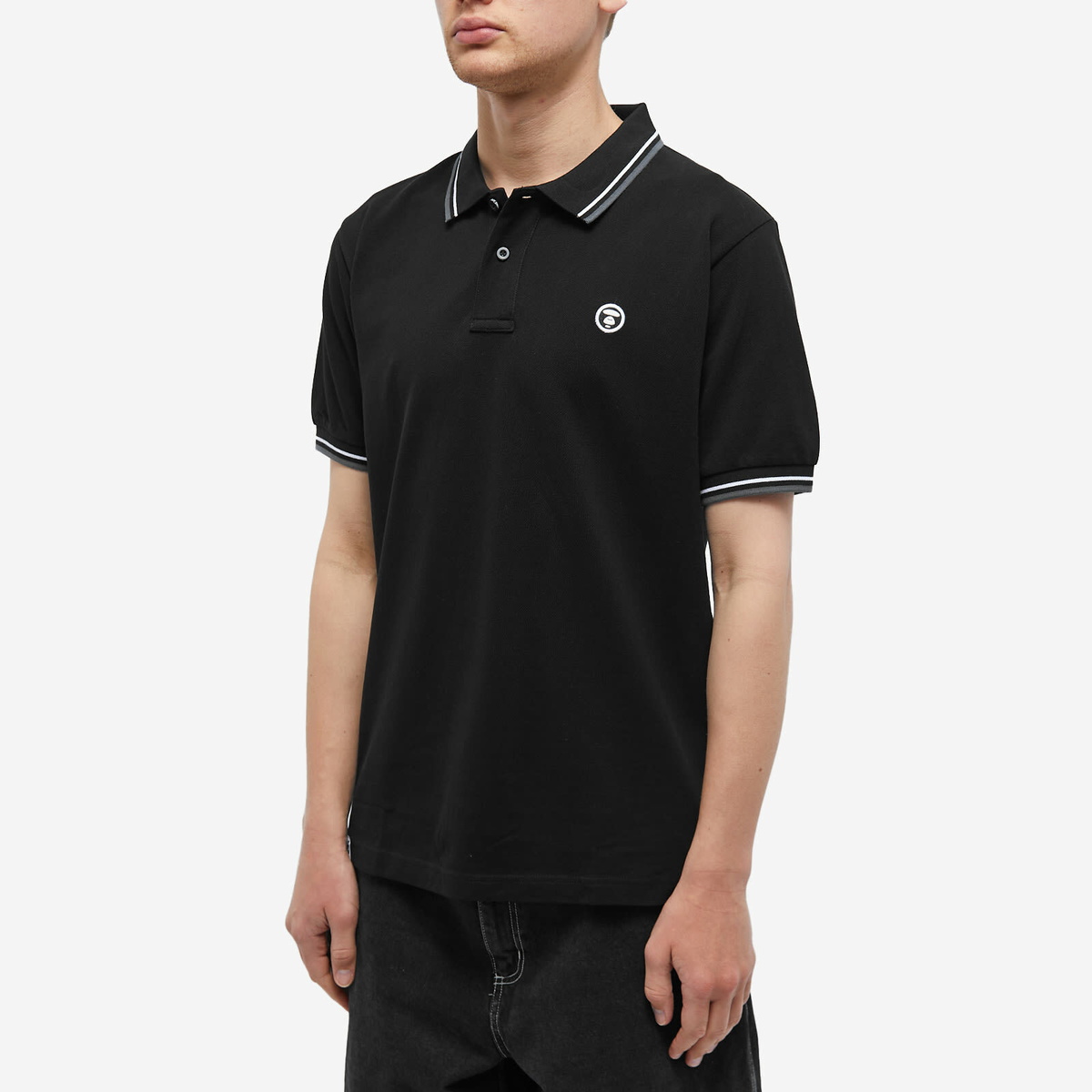 Men's AAPE Now Embroidered Badge Polo Shirt in Black AAPE by A Bathing Ape