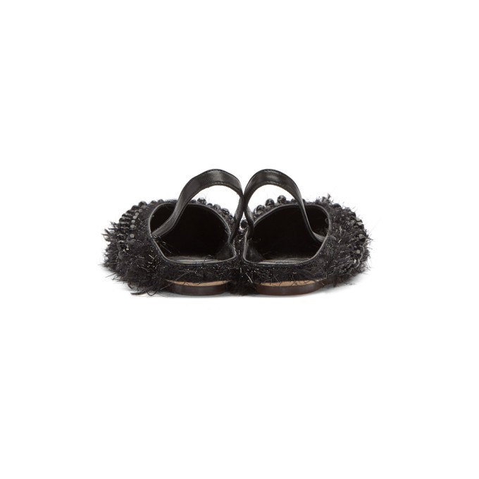 Simone Rocha Black Faux-Fur Beaded Flats Simone Rocha