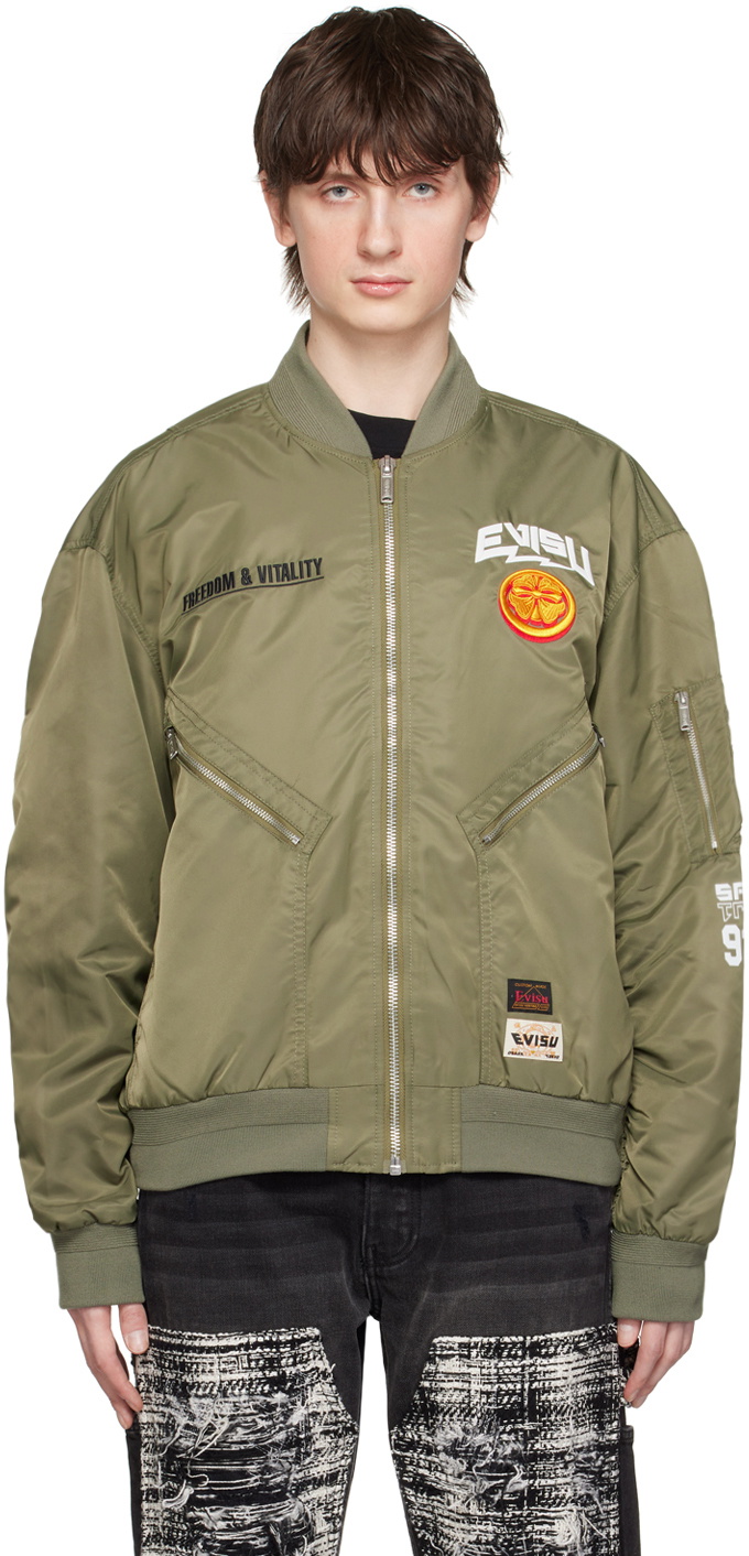 Evisu Khaki 3D Kamon MA-1 Bomber Jacket Evisu