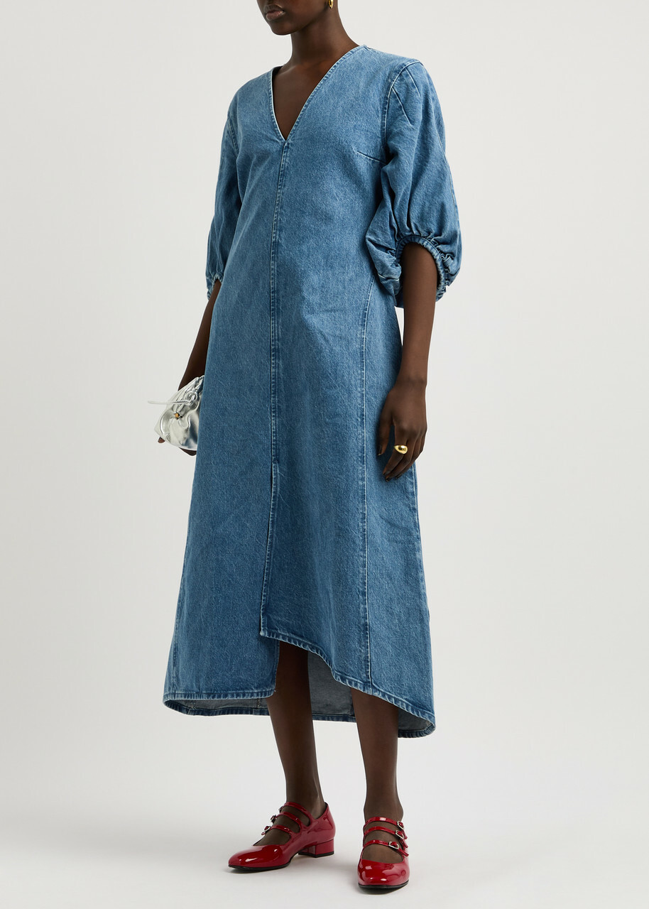 Stine Goya Panelled Denim Midi Dress Blue Stine Goya