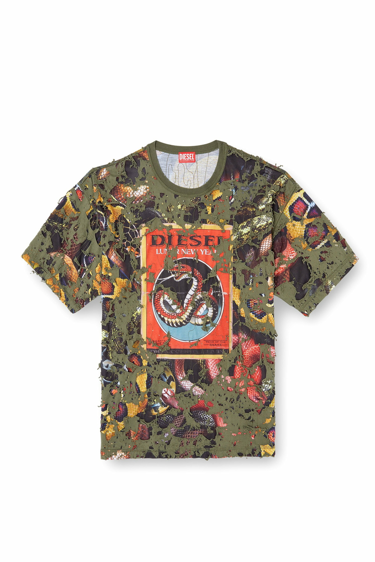 Diesel Snake-print T-shirt with destroyed overlay - T-Shirts - Unisex ...