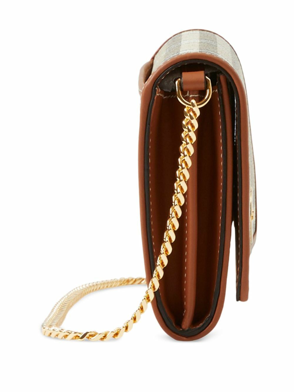 Burberry Beige Checked Chain-Trim Wallet Burberry