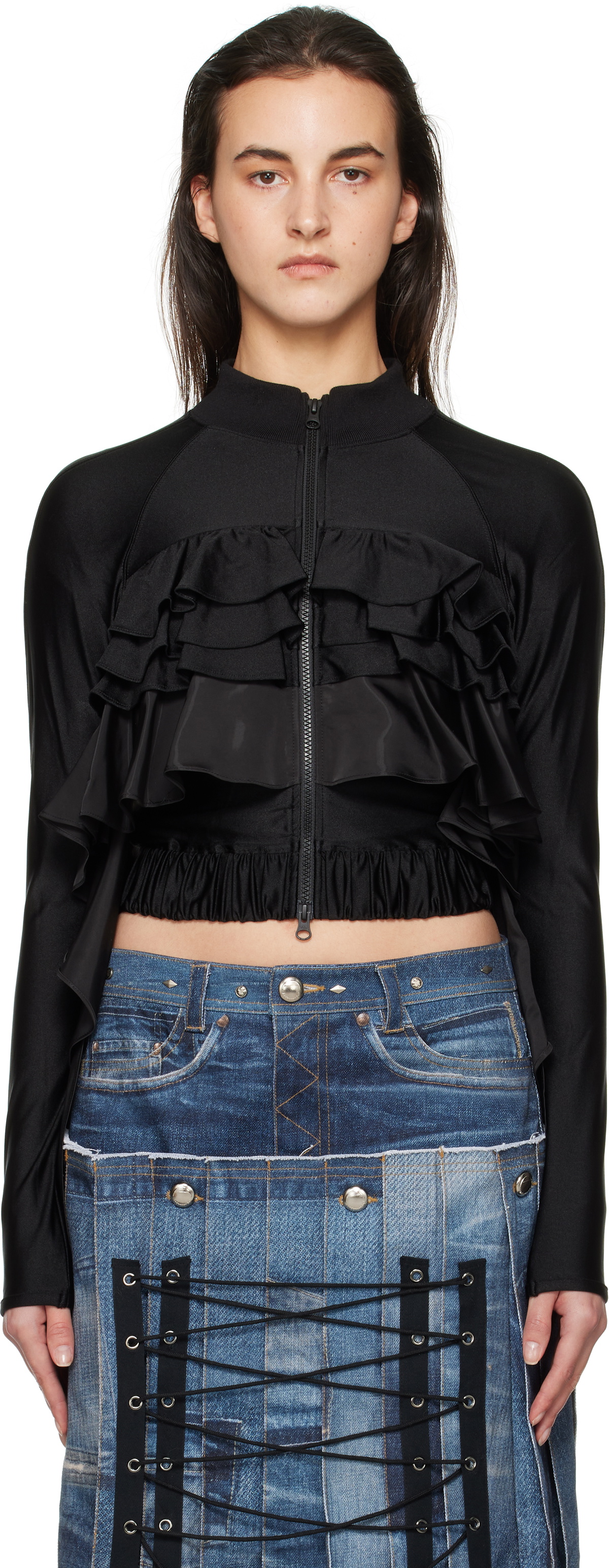 Andersson Bell Black Riley Ruffle Tight Zip Up Jacket Andersson Bell