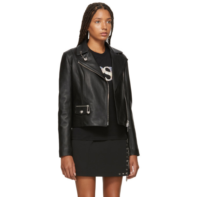 Versus Black Safety Pin Leather Jacket Versus