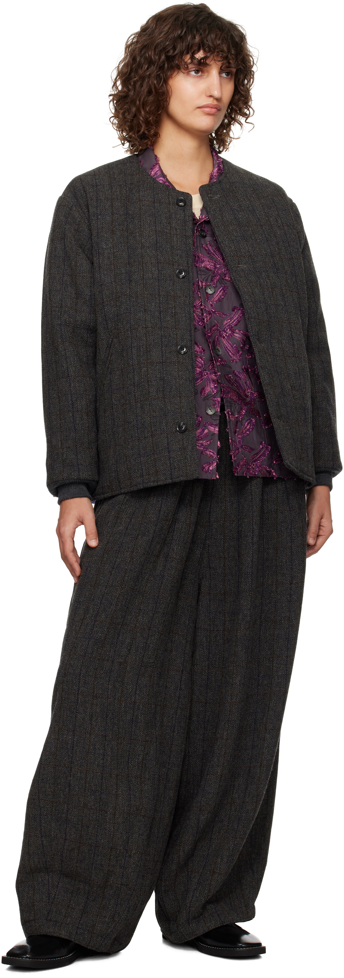NEEDLES Gray Quilted Crew Neck Jacket Needles
