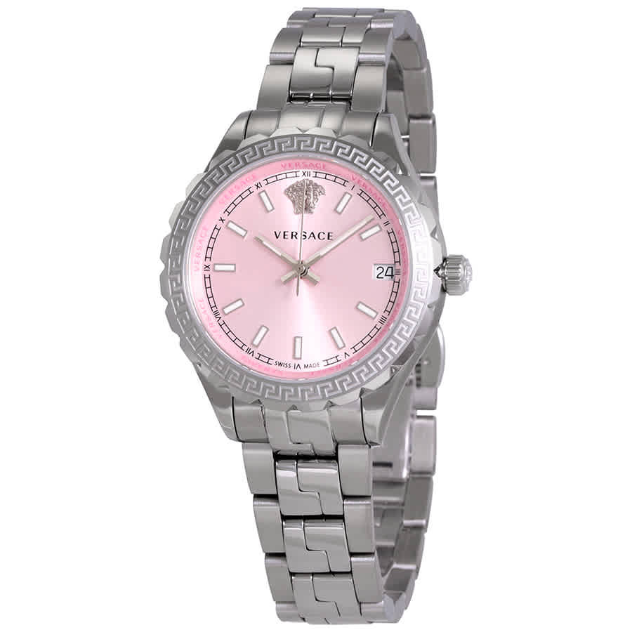 Versace Hellenyium Pink Dial Stainless Steel Ladies Watch V12010015 Versace
