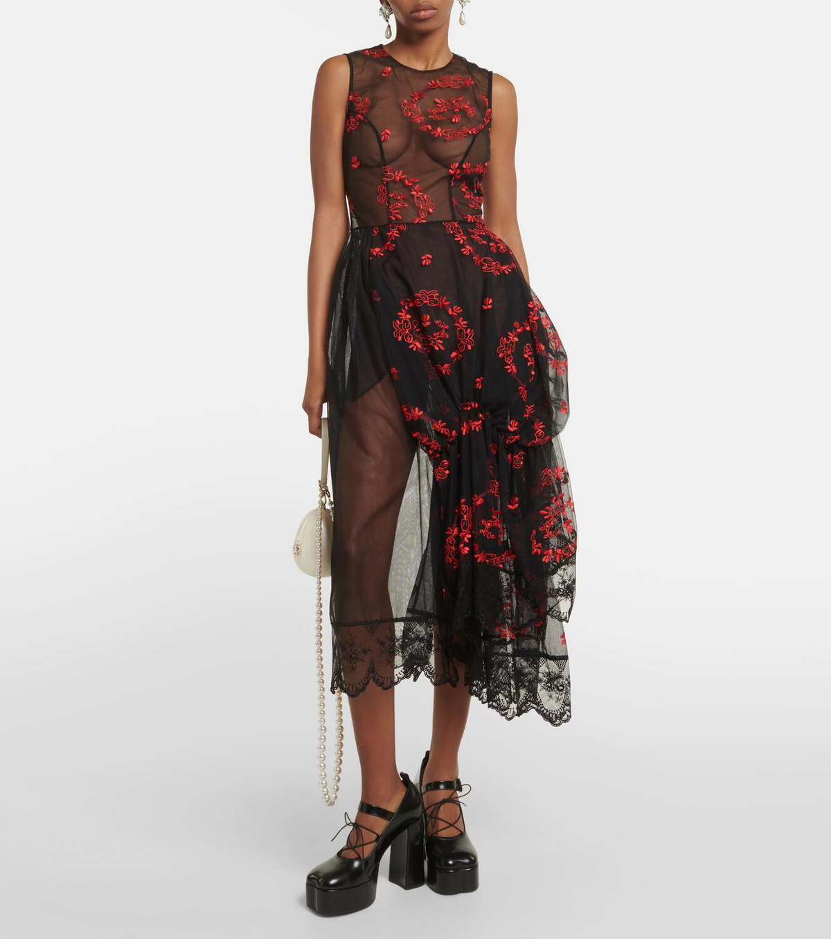 Simone Rocha Embroidered lace midi dress Simone Rocha