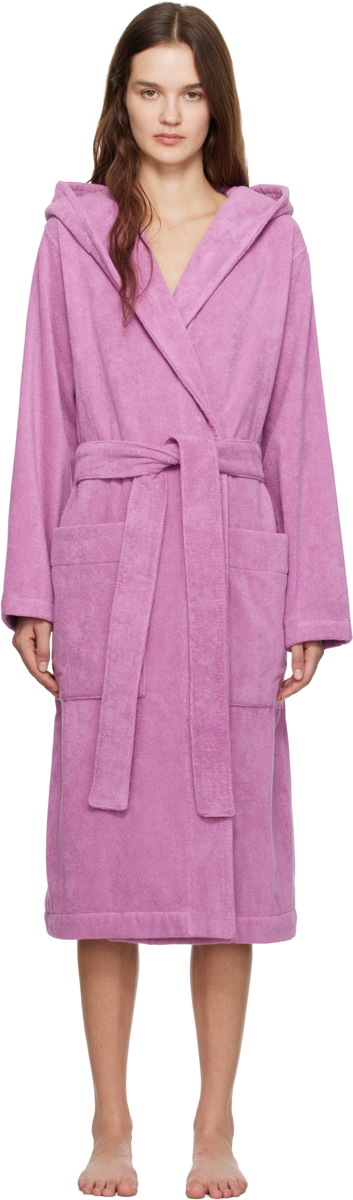 Tekla Pink Terry Hooded Bathrobe Tekla Fabrics