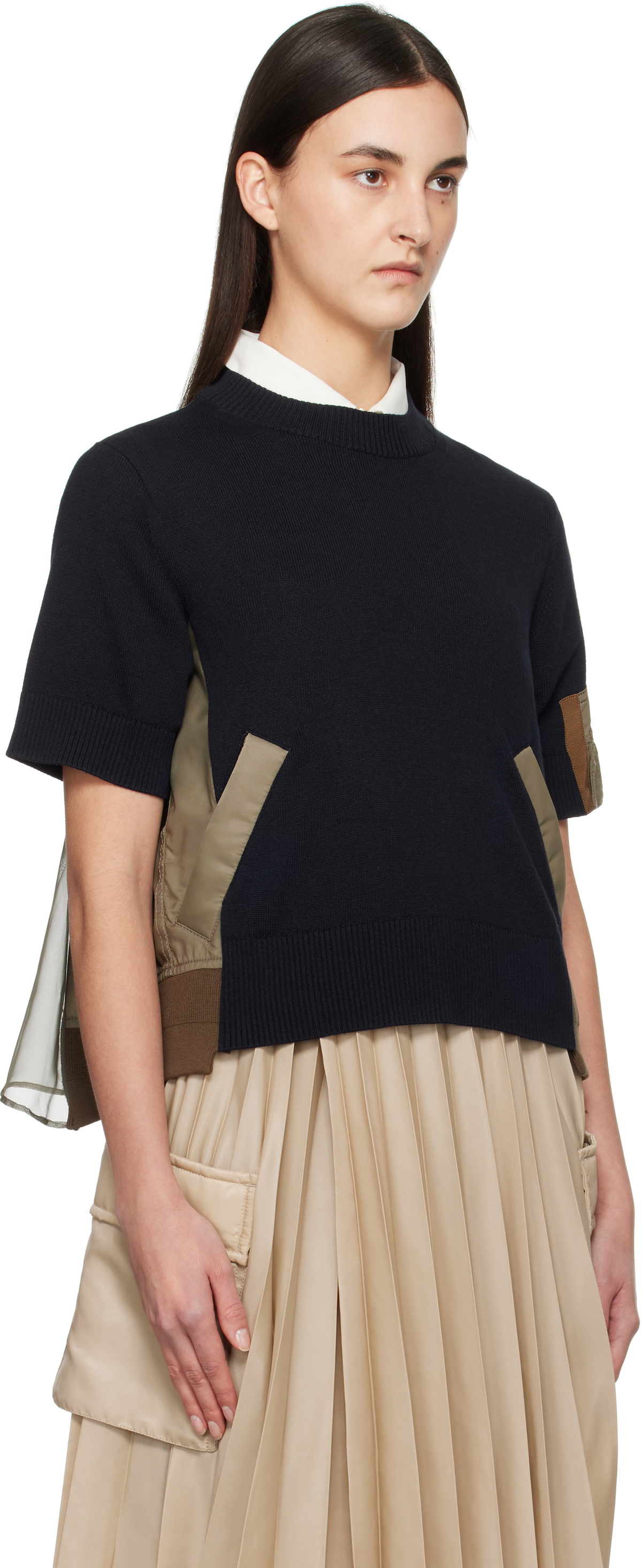 sacai Navy & Khaki Nylon Twill x Knit Sweater Sacai
