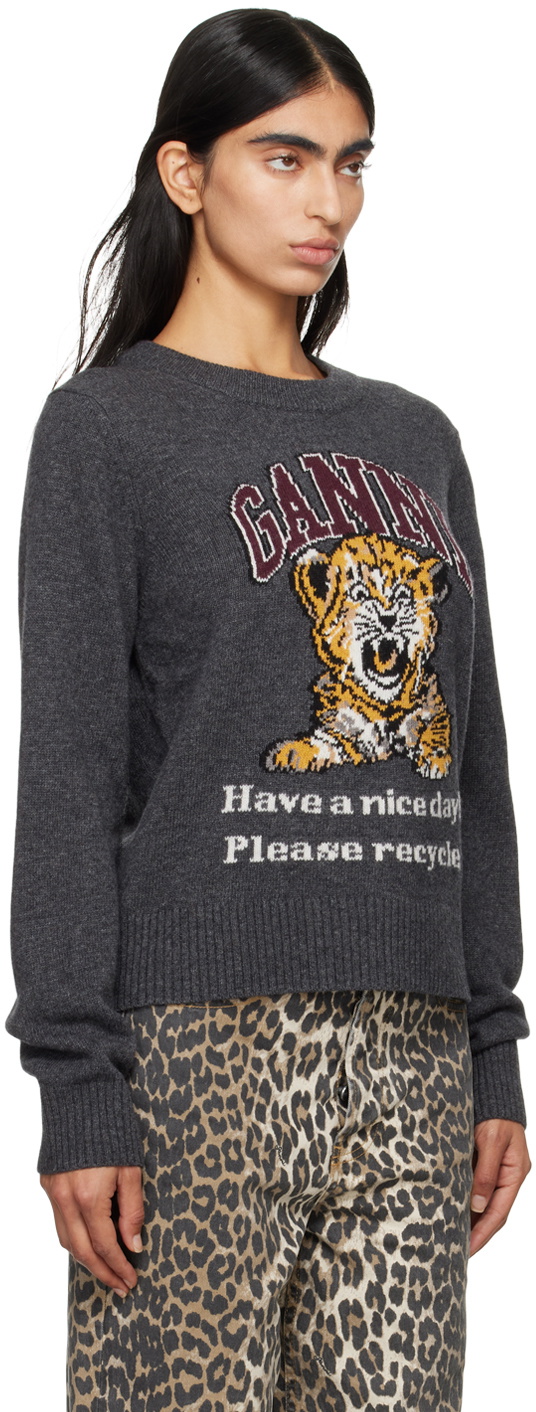 GANNI Gray Graphic Tiger Sweater GANNI