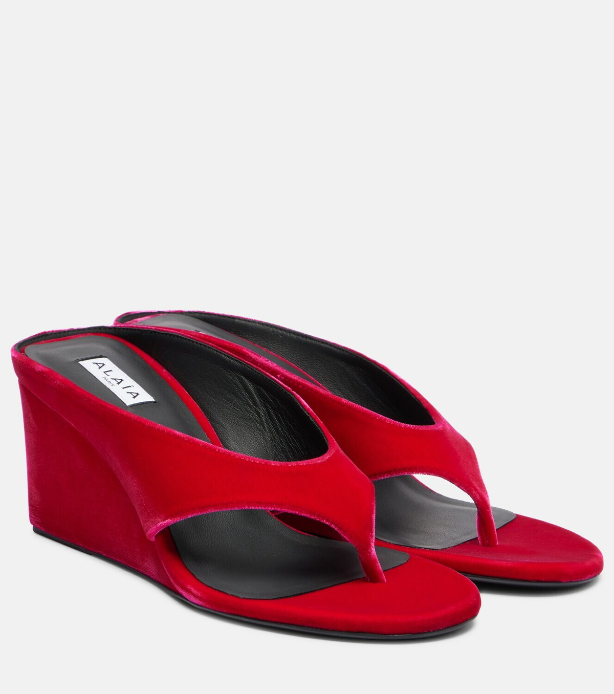 Alaïa Cube 75 velvet wedge thong sandals ALAÏA