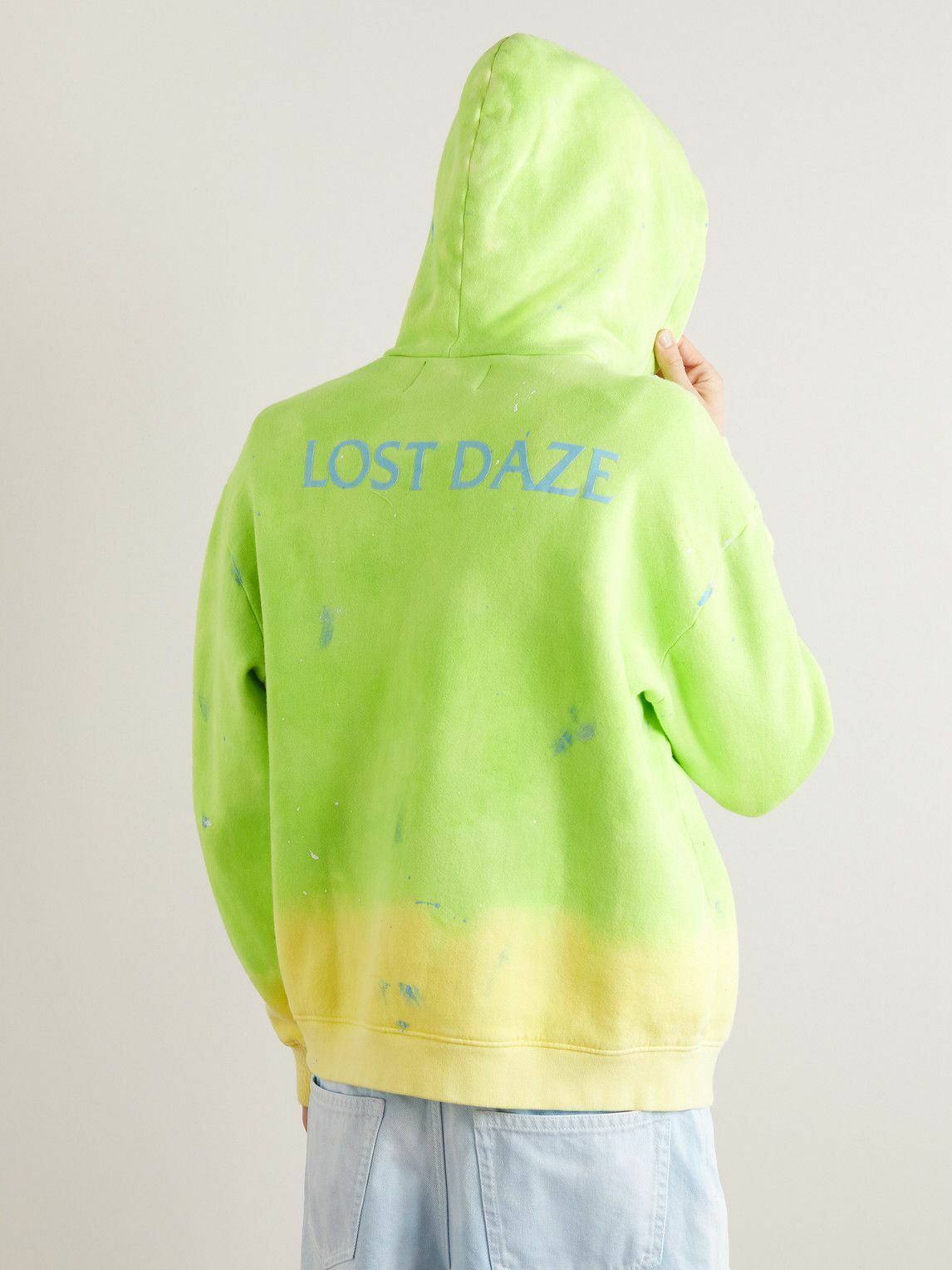 Lost Daze - Logo-Appliquéd Paint-Splattered Ombré Cotton-Jersey Hoodie ...