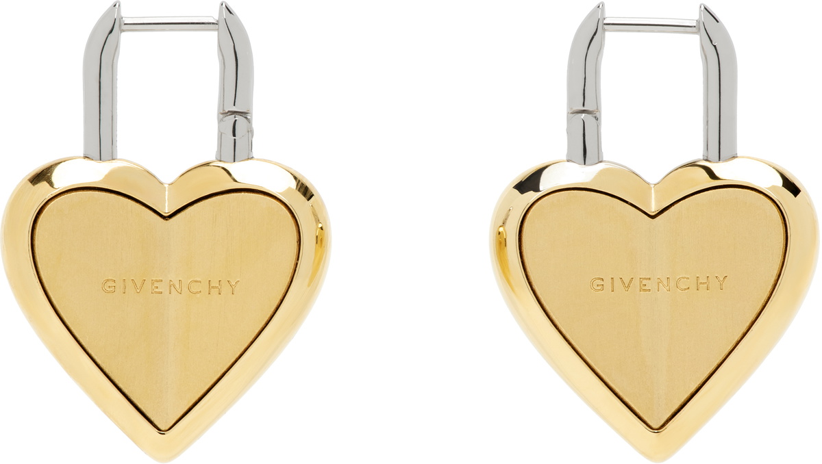Givenchy Gold & Silver Heart Lock Earrings Givenchy