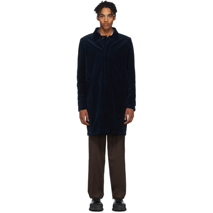 Harris Wharf London Navy Corduroy Fly Front Raglan Coat Harris Wharf London