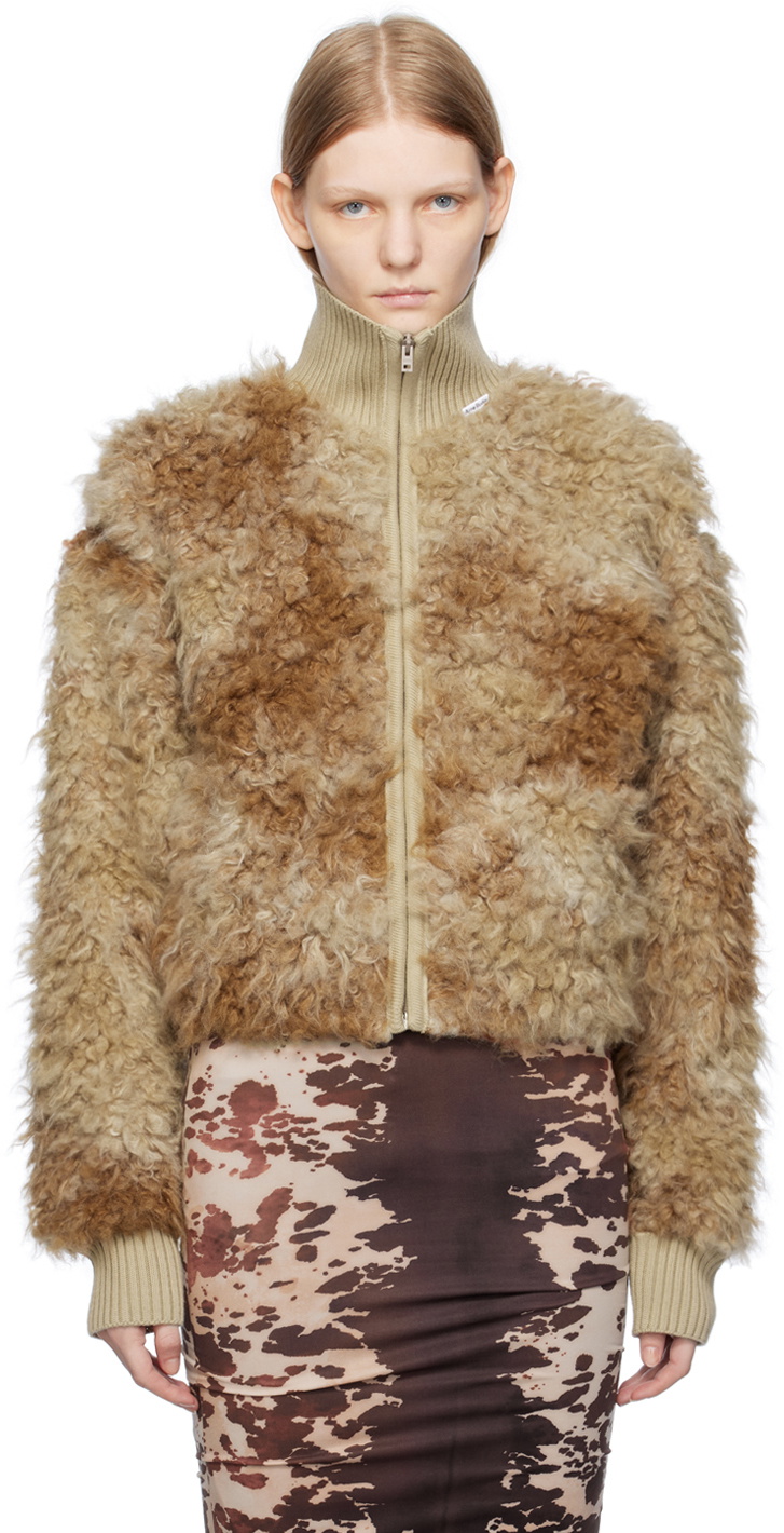 Acne Studios Brown & Beige Furry Faux-Fur Jacket Acne Studios