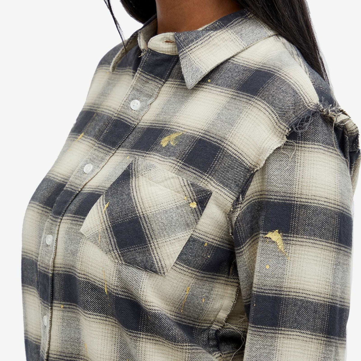 R13 Women's Shredded Seam Shirt in Black/White Ombre Check W Gold ...