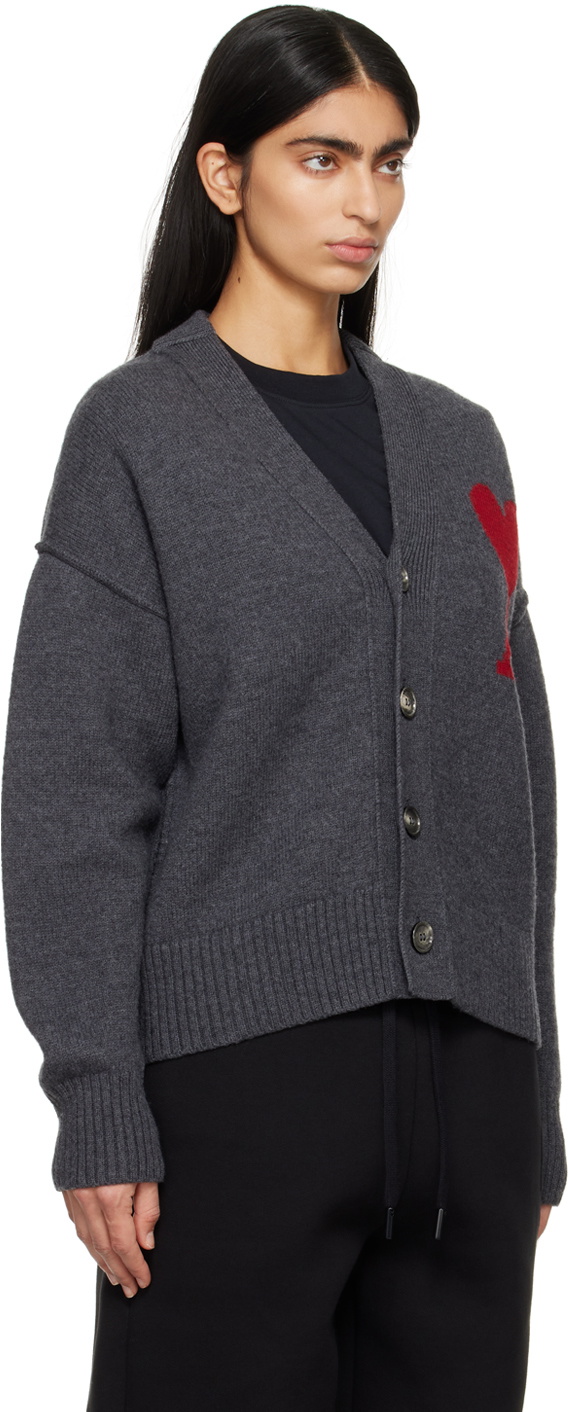 AMI Paris Gray Ami de Cœur Cardigan AMI