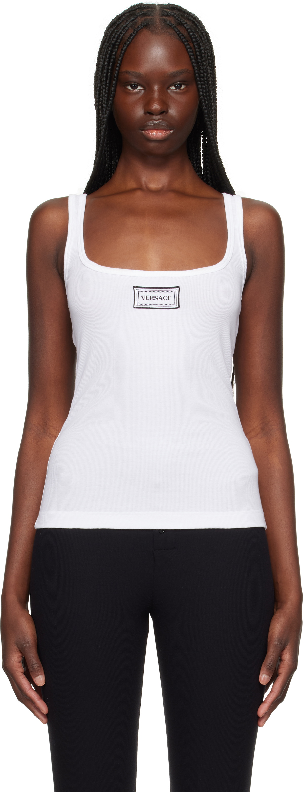 Versace Underwear White Rib & Embroidery Patch Tank Top Versace Underwear