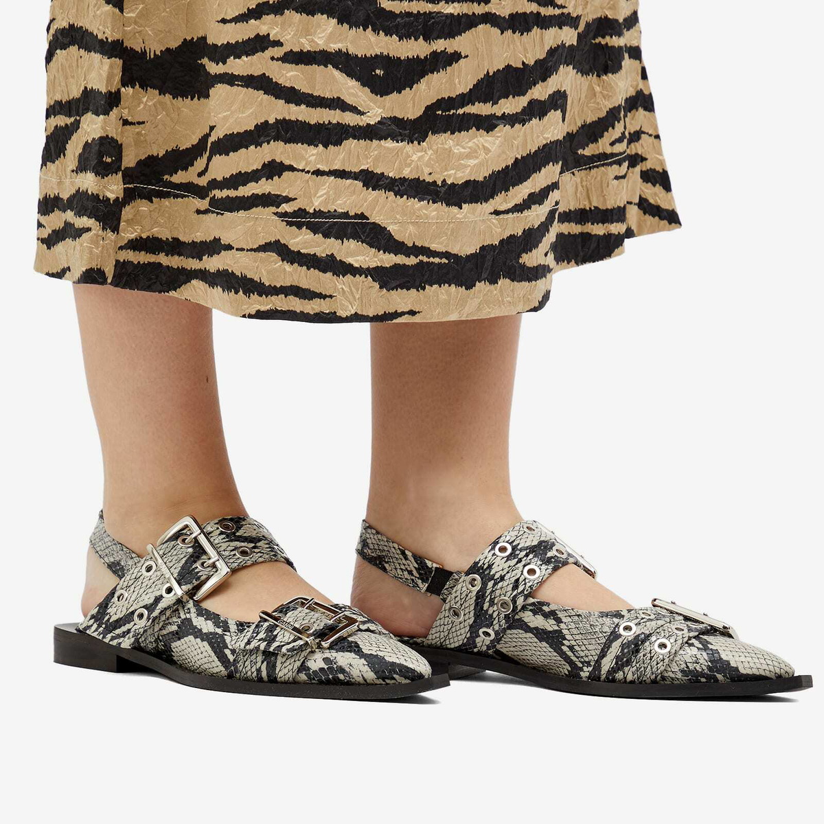 GANNI Women's Chunky Buckle Ballerina in Sand GANNI