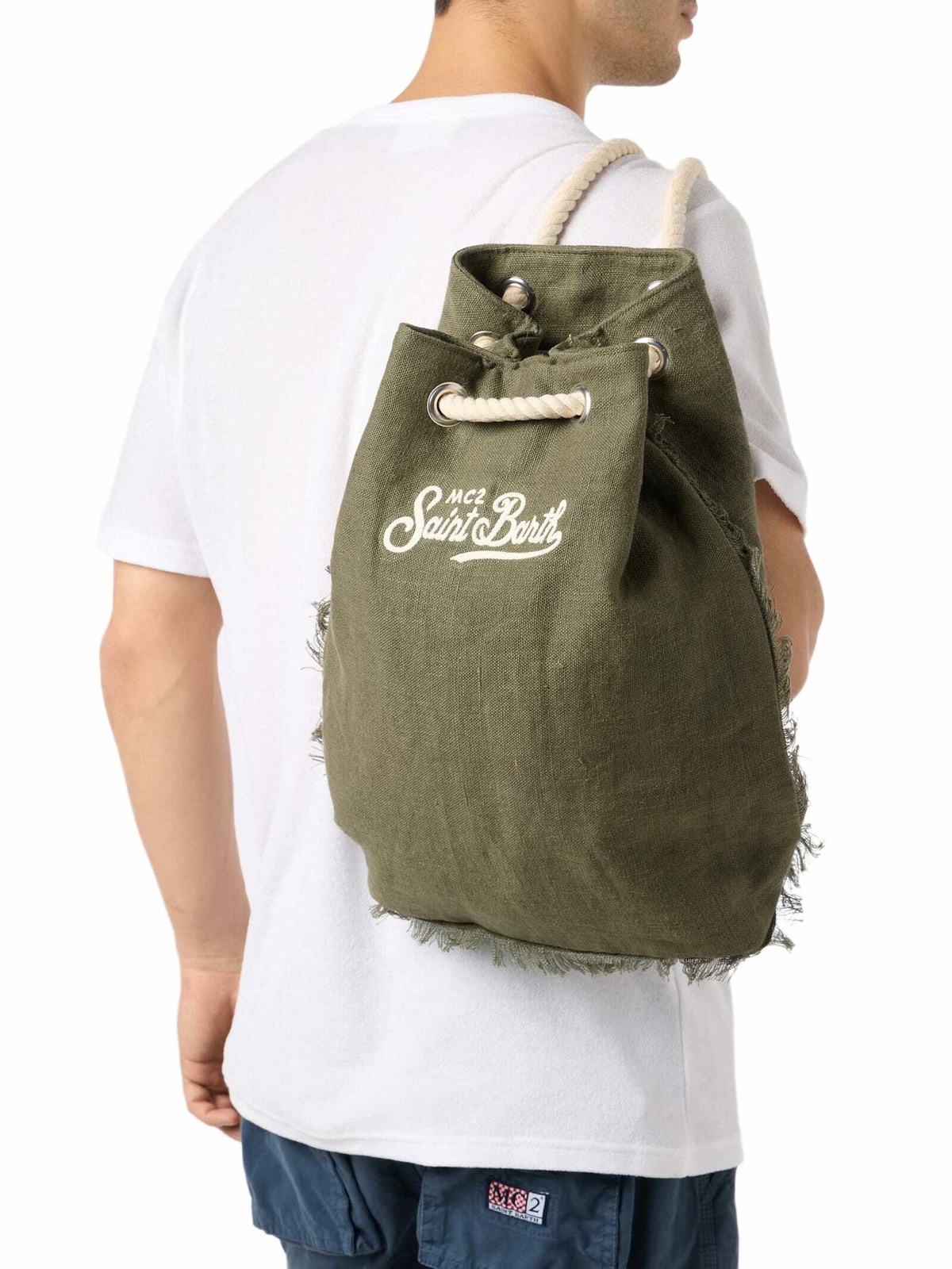 MC2 Saint Barth Green Boat Linen Backpack MC2 Saint Barth