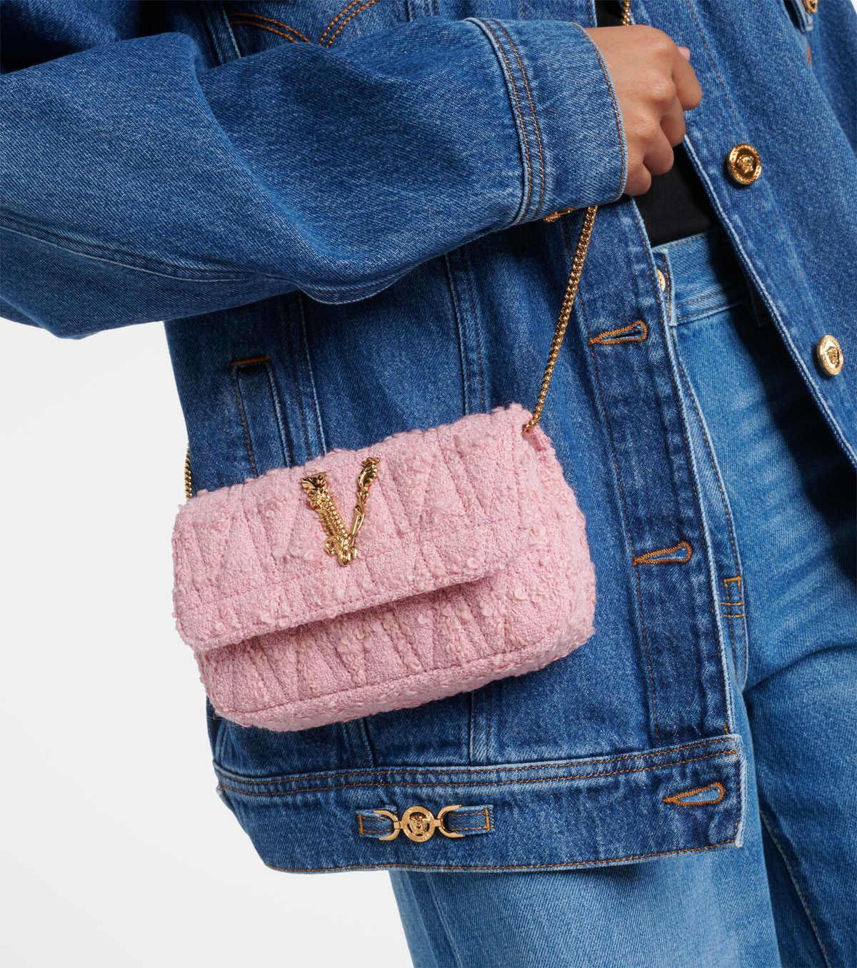 Versace Virtus Mini tweed shoulder bag Versace