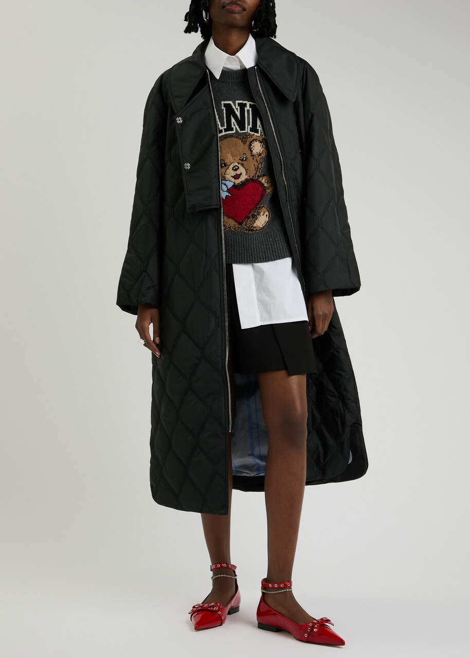 Ganni Quilted Shell Coat Black GANNI